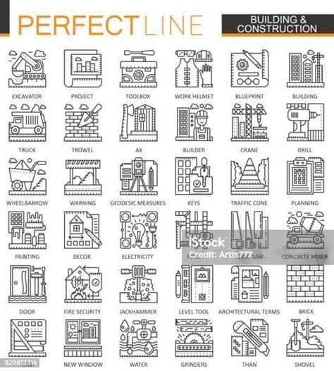 건축 및 건설 미니 개념 기호를 설명합니다 집 수리 도구 현대 선이 선형 스타일 그림을 설정합니다 완벽 한 얇은 라인 아이콘입니다 Sport Set에 대한 스톡 벡터 아트