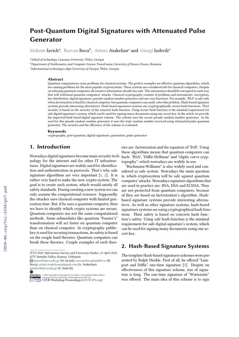 Pdf Post Quantum Digital Signatures With Attenuated Pulse Generator