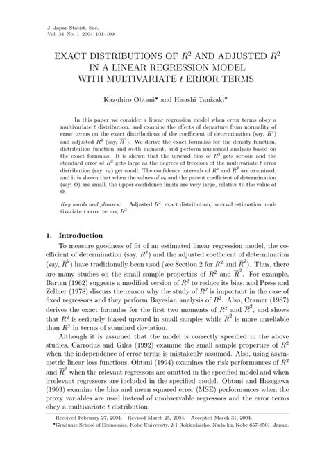 pdf exact distributions of r2 and adjusted r2 in a linear regression