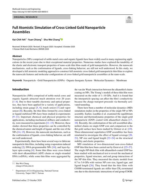Pdf Full Atomistic Simulation Of Cross Linked Gold Nanoparticle