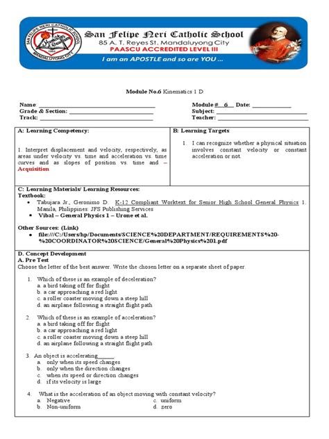 Finalgeneral Physics 1 Module 3 Pdf Acceleration Velocity