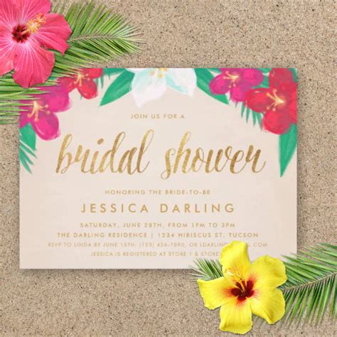 Tropical Flowers Gold Bridal Shower Invitation Zazzle