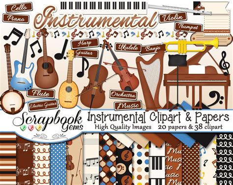Instrumental Clipart And Papers Kit 38 Png Clip Arts 20 Jpeg Papers