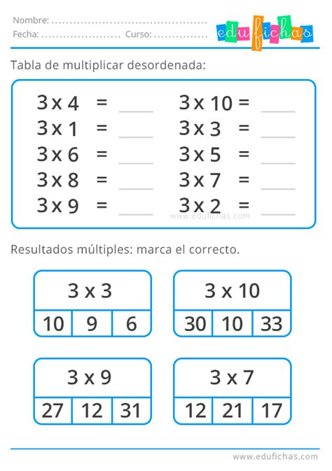 🥇 Tabla Del 3 Fichas Ejercicios Aprender A Multiplicar Gratis