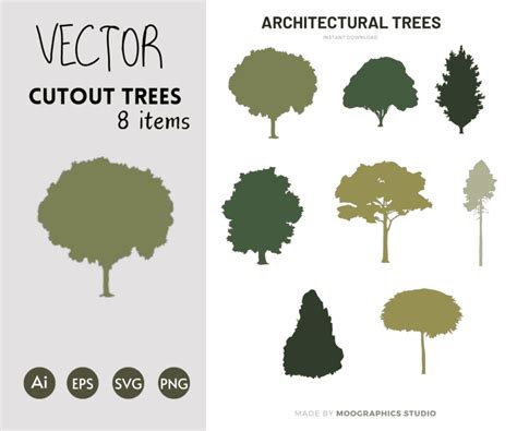 Architectural Vector Trees Bundle 8 Unique Designs Mbs Architecture