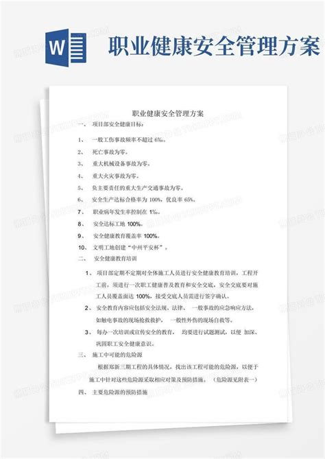 职业健康安全管理方案word模板下载 编号qjxmdekr 熊猫办公