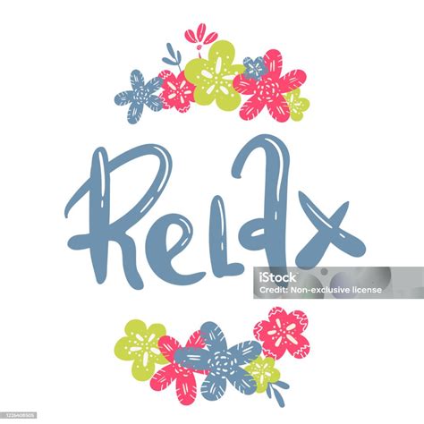 이완 낙서 꽃과 손으로 그린 타이포그래피 문자 문구 흰색 배경에 격리됩니다 인사말 이나 초대 카드 또는 티셔츠 프린트 디자인에 대 한 재미 서 예 T 셔츠에 대한 스톡 벡터