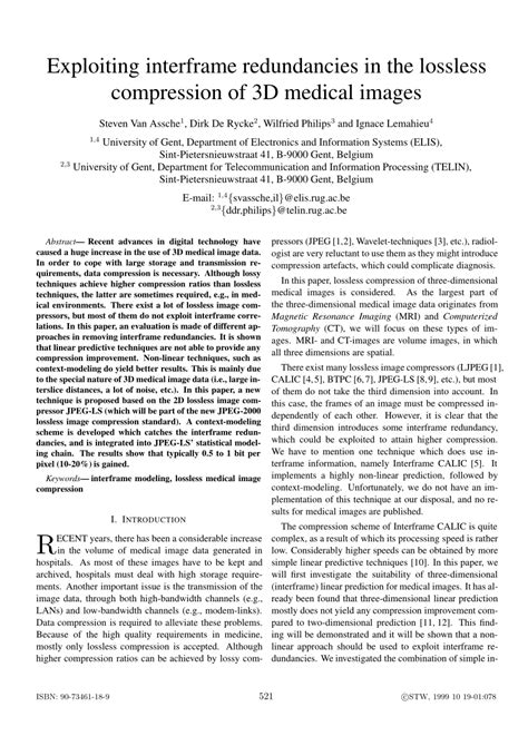 Pdf Exploiting Interframe Redundancies In The Lossless Compression Of 3d Medical Images