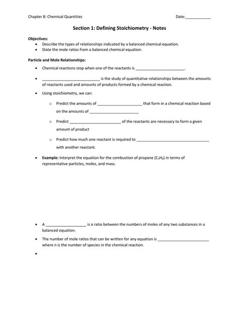 Stoichiometry Notes Mole Ratios Chemical Equations