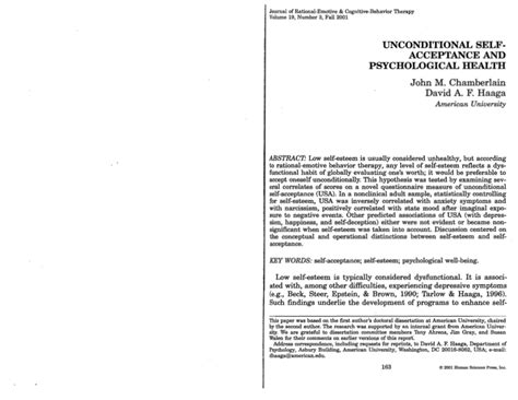 Pdf Unconditional Self Acceptance And Psychological Health