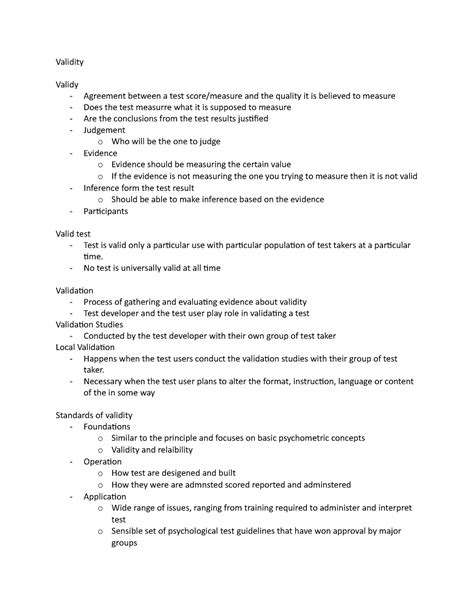 validity notes validity validy agreement between a test score