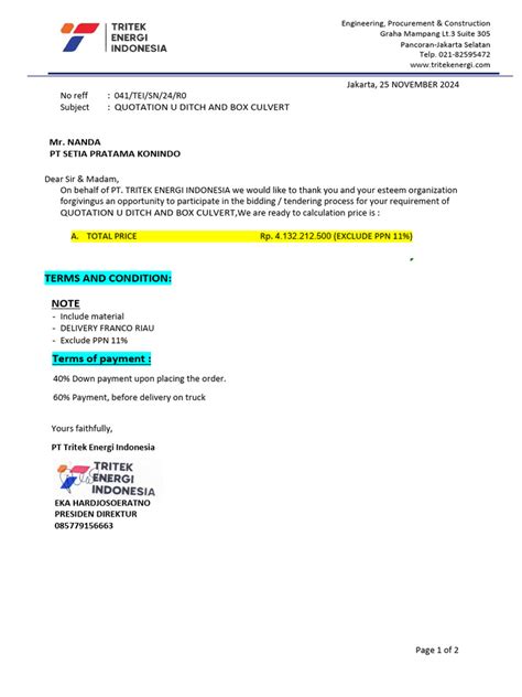 042 R0 Quotation U Ditch And Box Culvert Pdf