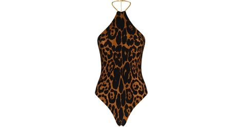 Tom Ford Spotted One Piece Swimsuit With Chain Collar In Brown Lyst