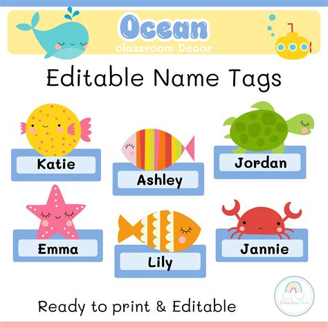 Under The Sea Editable Name Tags Ocean Student Name Labels Summer