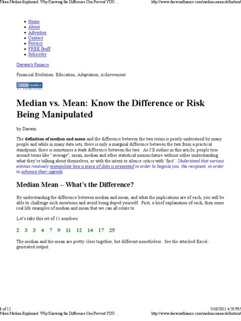 Mean Vs Median Vs Mode Pdf Arithmetic Mean Average