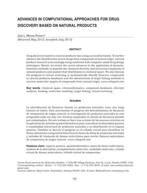 Pdf Advances In Computational Approaches For Drug Discovery Based On