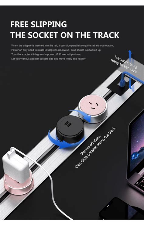 Eu Wall Socket Tabletop Electric Track Plug Removable Power Track Rail System Electrical Track