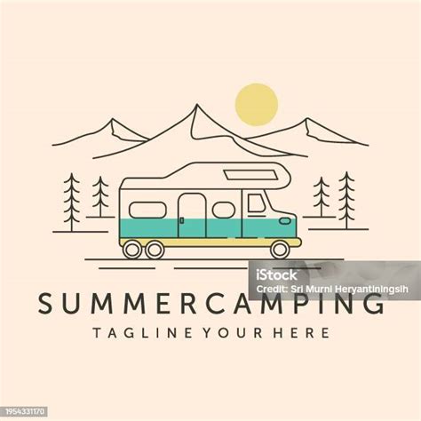 여름 캠핑과 산 라인 아트 로고 벡터 상징 일러스트 레이 션 디자인 고풍스런에 대한 스톡 벡터 아트 및 기타 이미지 고풍스런 관광 나무 Istock