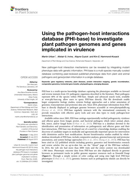 pdf using the pathogen host interactions database phi base to