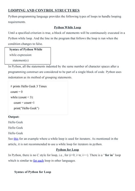 Loops Infomation Looping And Control Structures Python Programming