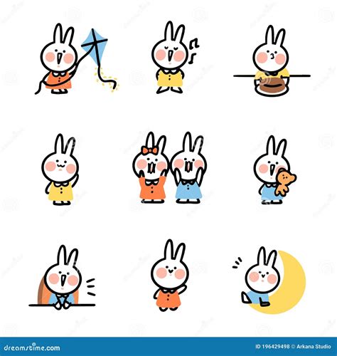 Cute Funny Bunny Rabbit Doodle Sticker Asset Set Collection Vol 2