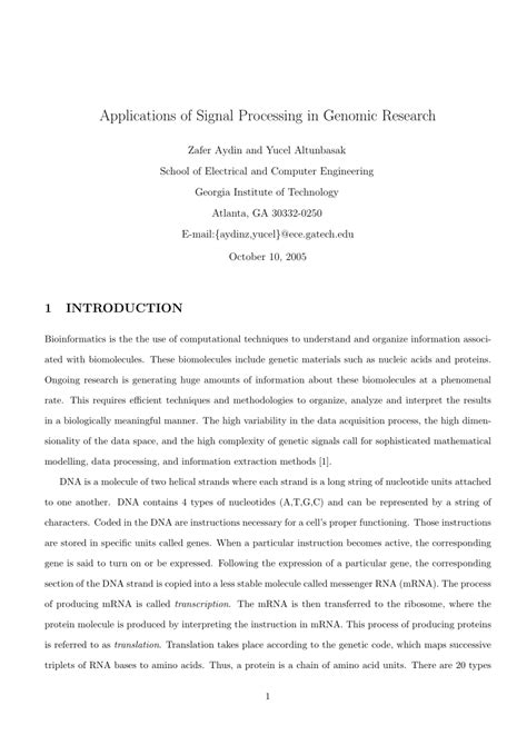 Pdf Applications Of Signal Processing In Genomic Research