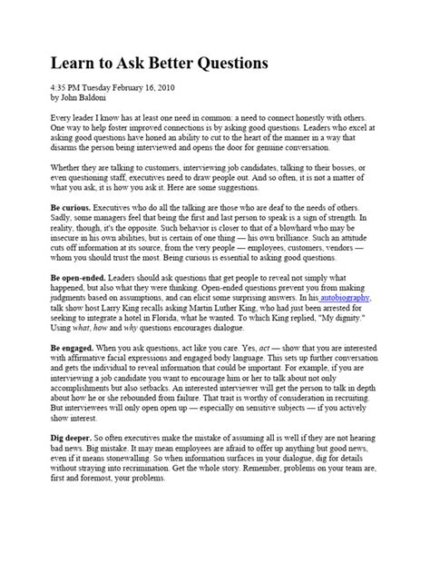 Learn To Ask Better Questions Pdf Psychological Concepts Behavioural Sciences