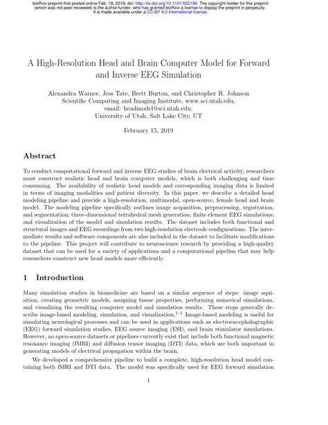 PDF A High Resolution Head And Brain Computer Model For Forward And Inverse EEG Simulation