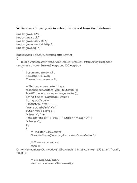 write a servlet program to select the record from the database pdf computing platforms data
