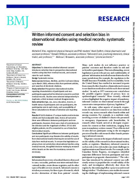Pdf Written Informed Consent And Selection Bias In Observational