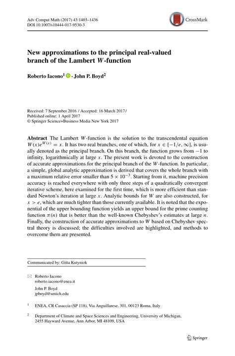 Pdf New Approximations To The Principal Real Valued Branch Of The