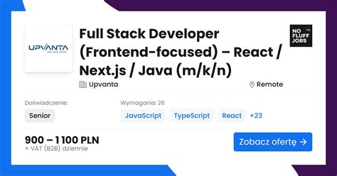 Praca Full Stack Developer Frontend Focused React Nextjs Java