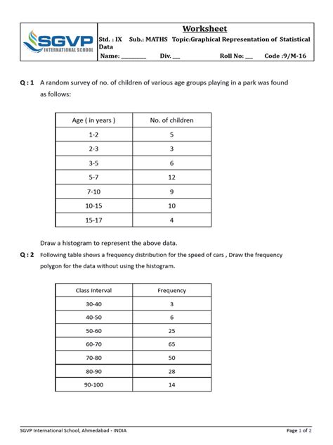 9 Maths Ws Ch 16 Graphical Representation Of Statistical Data Pdf