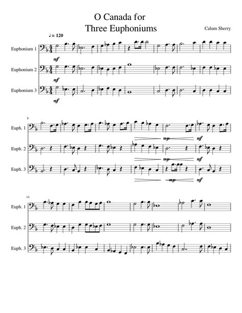 O Canada For Three Euphoniums Sheet Music For Euphonium Mixed Trio