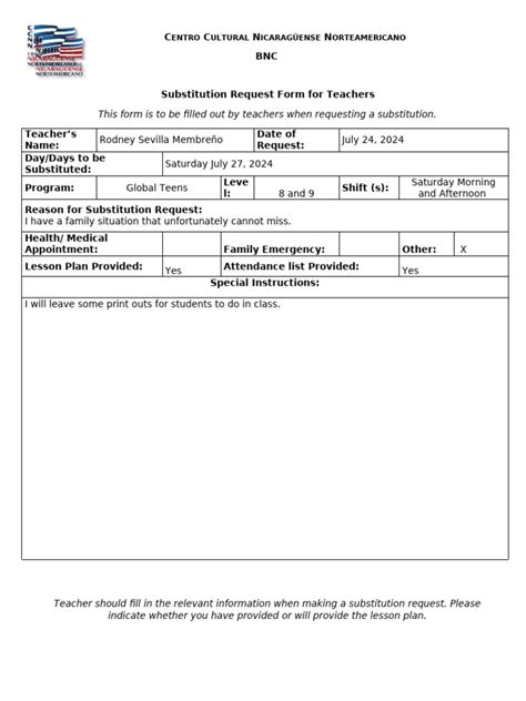 Substitution Request Protocol For Teachers Pdf
