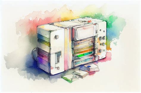 Data Storage Devicemedia Server Drawing With Bit Of Watercolor Stock
