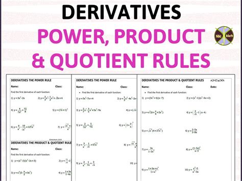 Derivatives The Power Product And Quotient Rules Warm Ups And Homework 35 Problems Teaching
