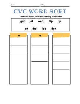 CVC Word Sort By EmpoweredLiteracy TPT