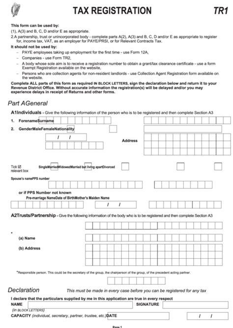 Form Tr1 Tax Registration Printable Pdf Download