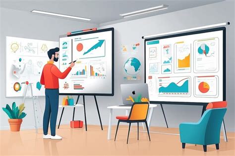 Premium Photo Digital Brainstorming Hub Flat Vector Illustration Of Interactive Whiteboard