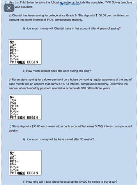 solved 2 use the tvm solver to solve the following