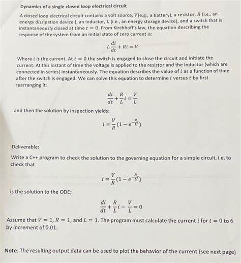 Solved Dynamics Of A Single Closed Loop Electrical Circuit A Chegg Com