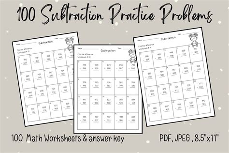 Subtraction Practice Digit Number Graphic By HappyDesign Creative Fabrica
