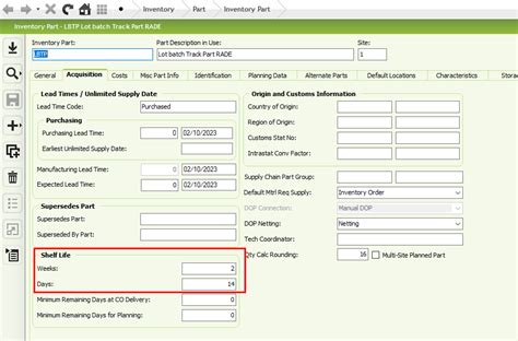 shelf life for purchase part ifs community