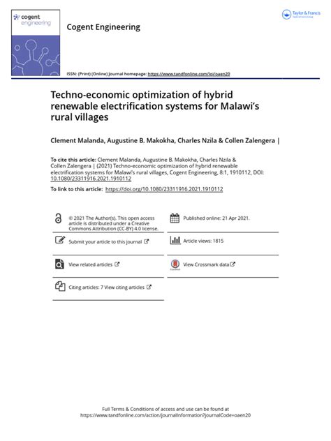 Techno Economic Optimization Of Hybrid Renewable Electrification
