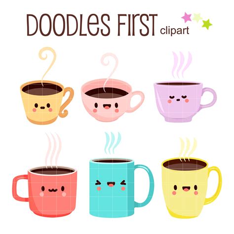 Cute Coffee And Tea Cup Digital Clip Art For Scrapbooking Card Making