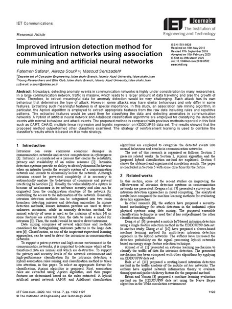 iet communications 2020 safara improved intrusion detection