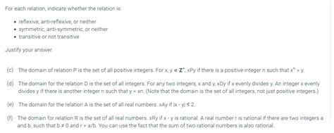 Solved For Each Relation Indicate Whether The Relation Is