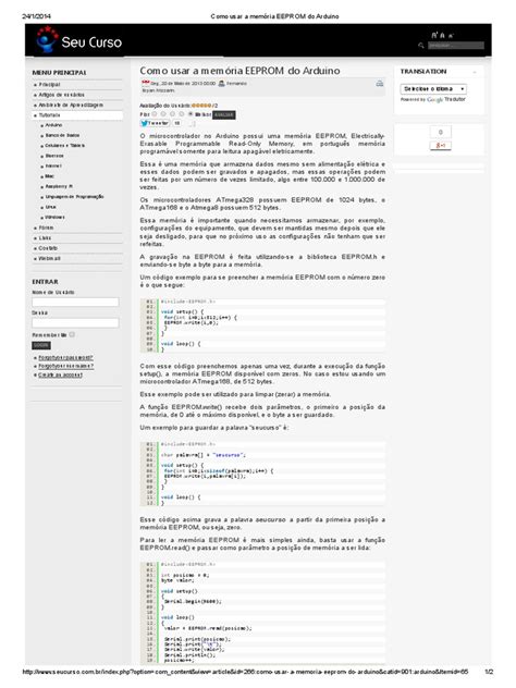 Como Usar A Memória Eeprom Do Arduino Pdf Armazenamento De Dados De