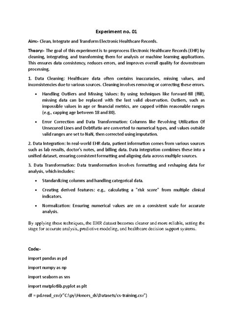 Practical 1 Deep Experiment No 01 Aim Clean Integrate And